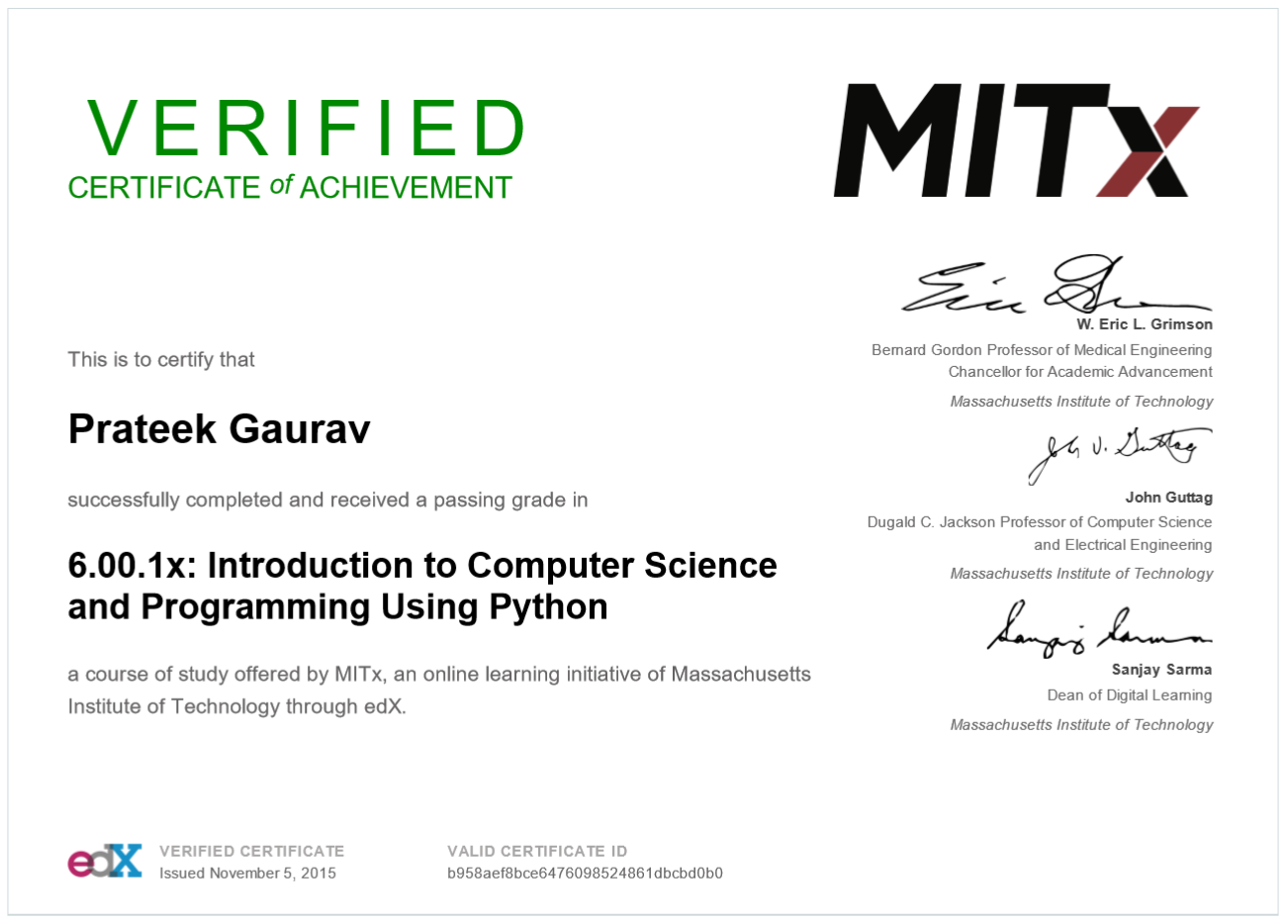 Introduction To Computer Science And Programming Using Python 6 00 1x